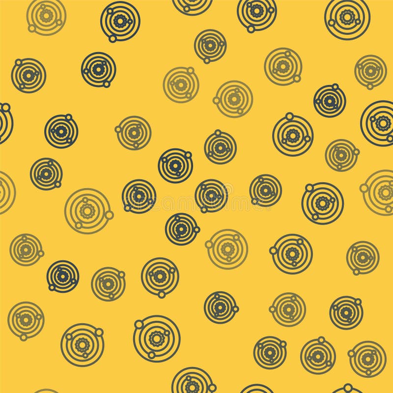 Blue Line Solar System Icon Isolated Seamless Pattern on Yellow ...