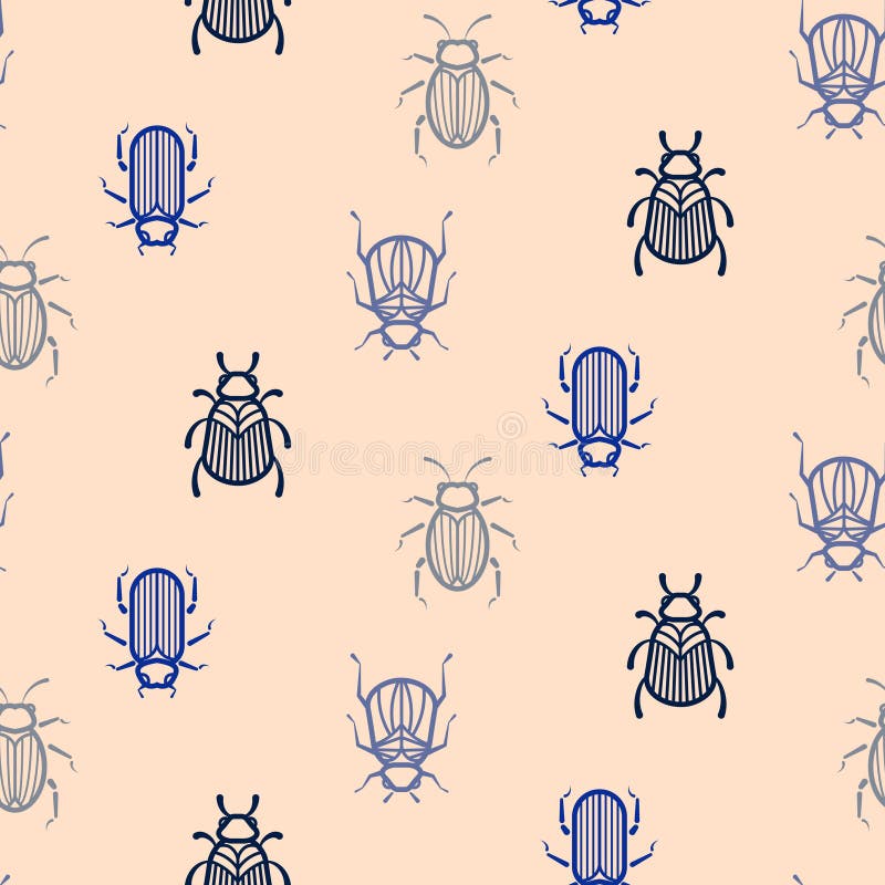 Blue Line Style Beetle Vector Seamless Pattern for Print. Stock Vector ...