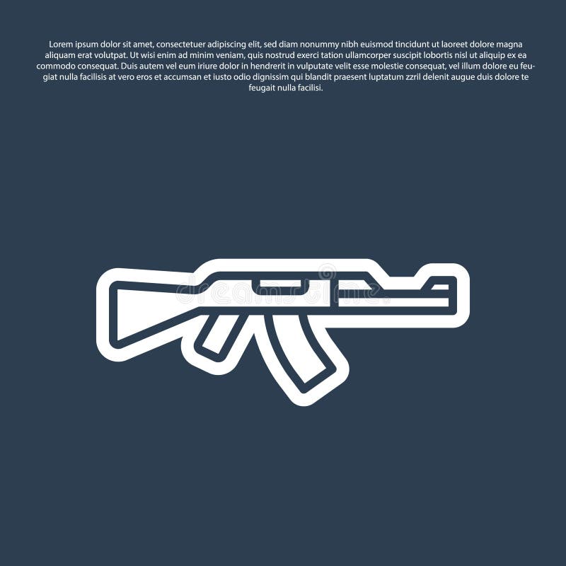 Blue Line Submachine Gun Icon Isolated on Blue Background. Kalashnikov ...