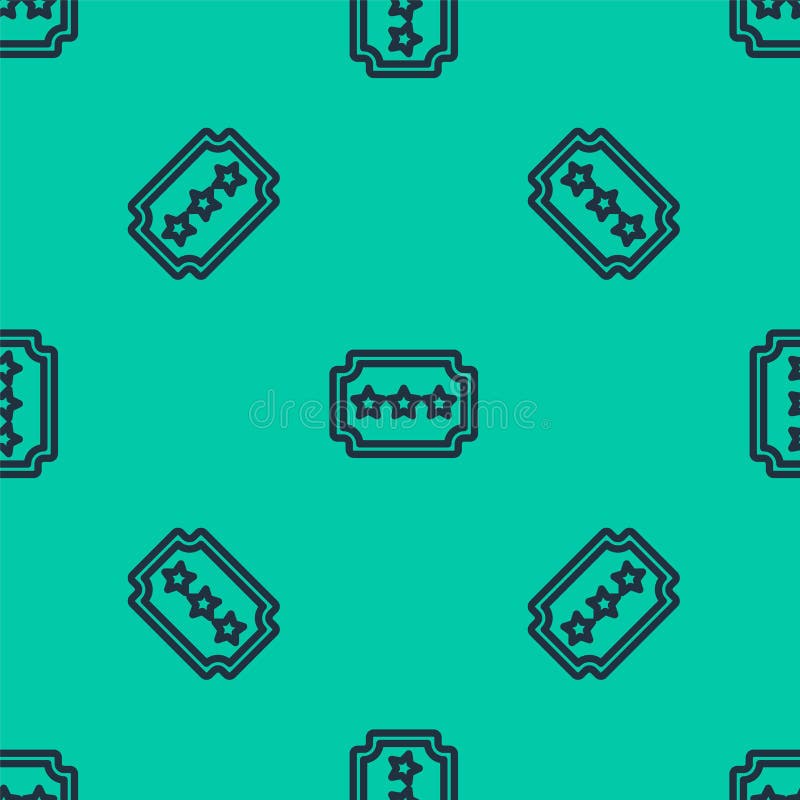 Blue Line Ticket Icon Isolated Seamless Pattern on Green Background ...
