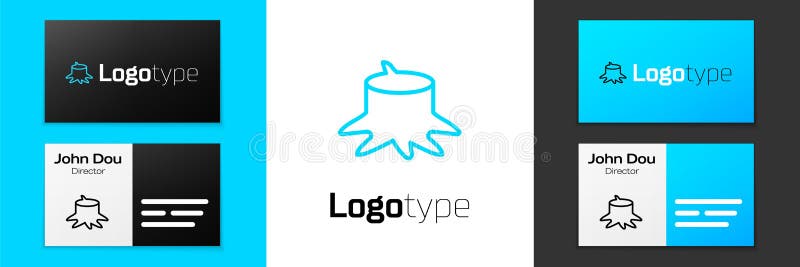 Blue Line Tree Stump Icon Isolated on White Background. Logo Design ...