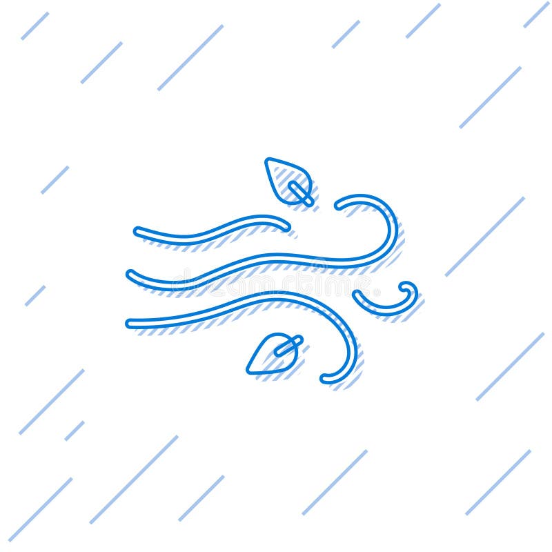 Blue Line Wind Icon Isolated on White Background. Windy Weather Stock ...