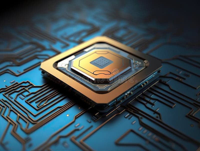 Blue-Lined Electrical Chip in the Style of Technological Marvels ...