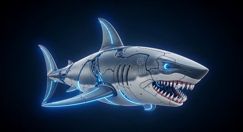 A Robotic Shark Featuring Metallic Surfaces and Mechanical Joints ...