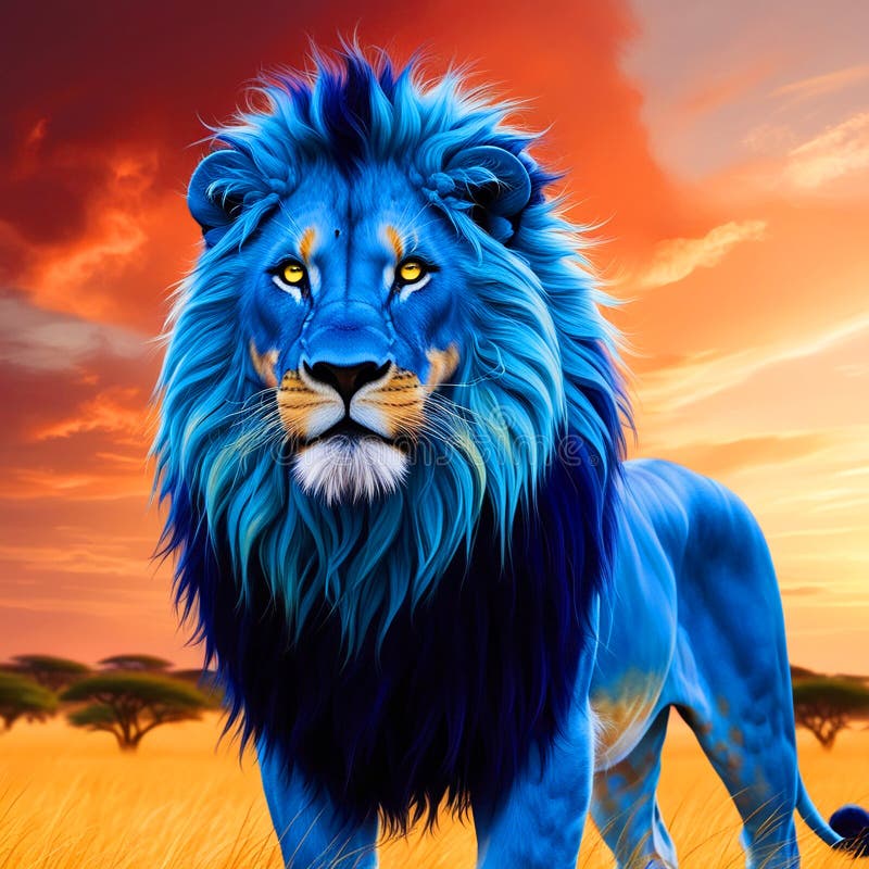 The blue lion image stock illustration. Illustration of drawn - 326469656