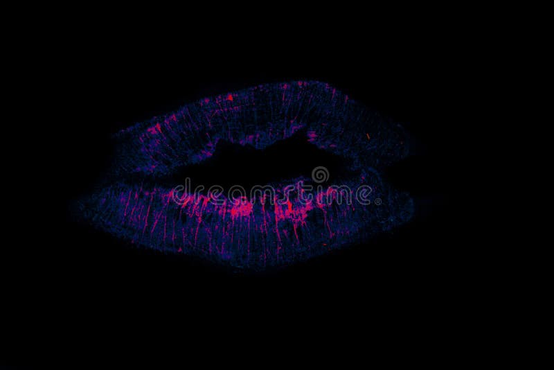 Blue Lips with Flowing Luminous Pink Lipstick Prints on Black ...