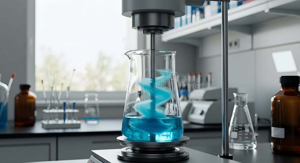 Laboratory Experiment: Blue Liquid Mixing in Erlenmeyer Flask with ...