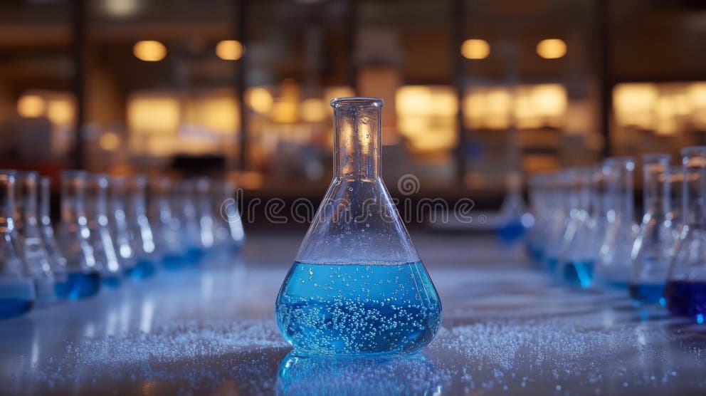 Blue Liquid in Erlenmeyer Flask Laboratory Setting Stock Illustration ...