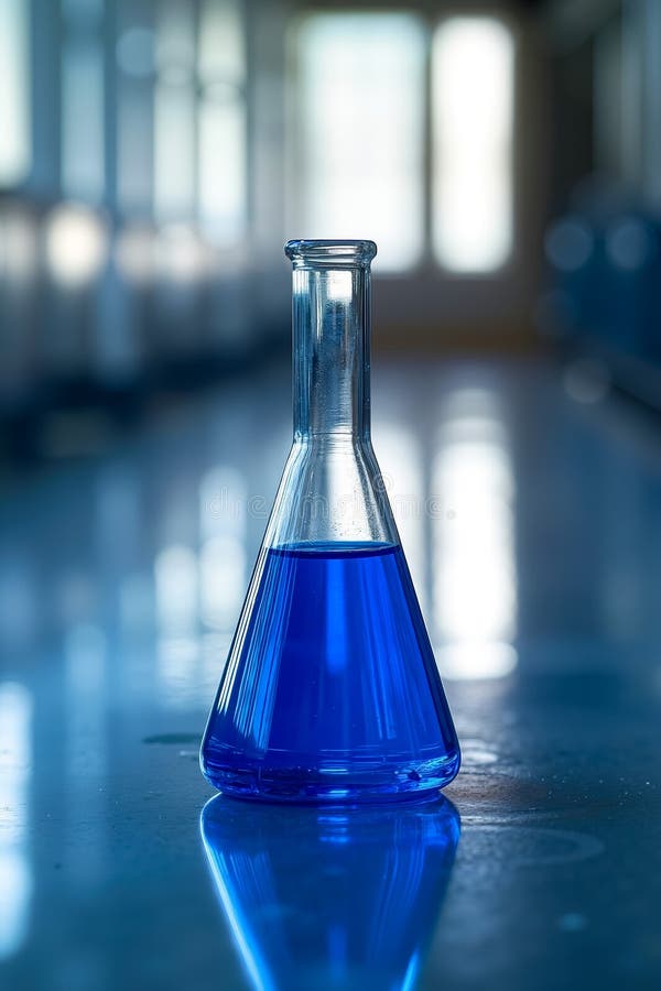 A Blue Liquid in a Glass Beaker Sitting on a Table Stock Photo - Image ...