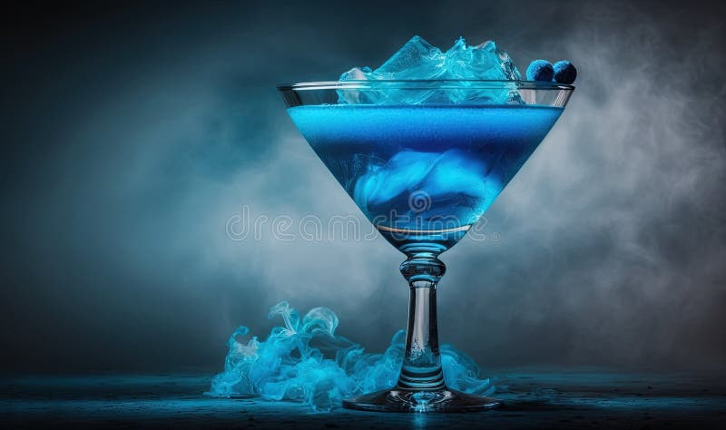 A Blue Liquid in a Glass with Ice on the Rim Stock Illustration ...