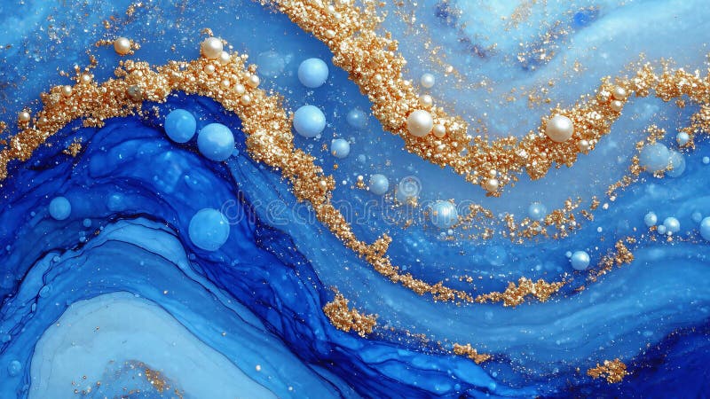 Blue Liquid and Gold Glitter are Mixed Together To Form Beautiful and ...
