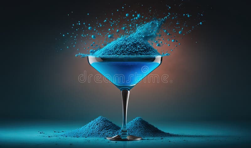 A Blue Liquid in a Martini Glass Filled with Blue Powder Stock ...