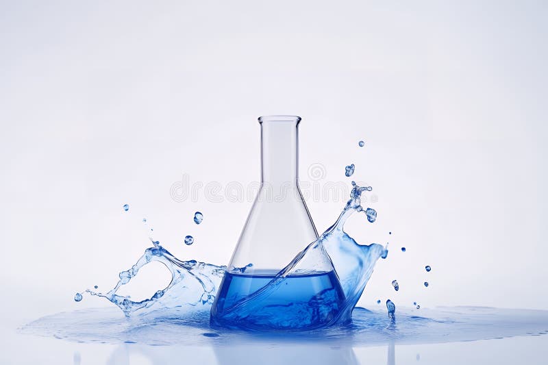 Blue Liquid Splashing in Erlenmeyer Flask Science Experiment Water ...