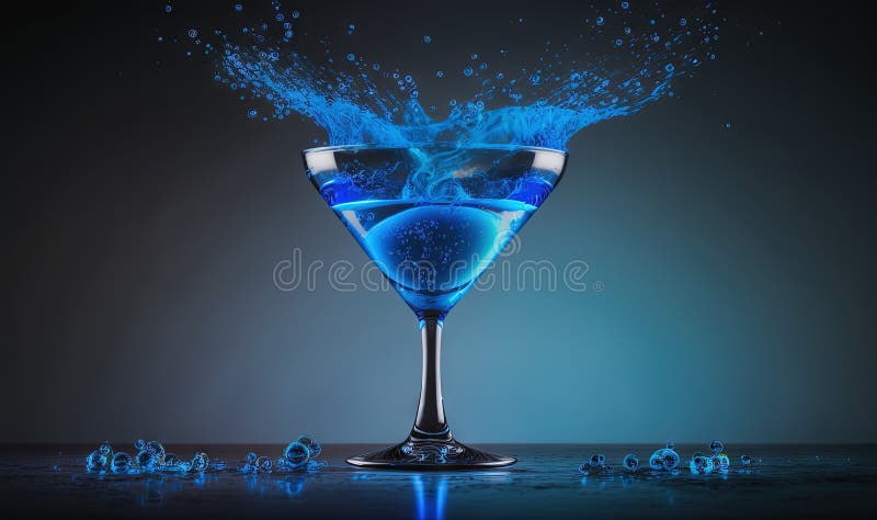 A Blue Liquid Splashing into a Glass of Water on a Table Stock ...