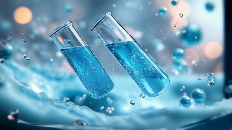 Blue Liquid in Test Tubes Bubbles and Interacts Stock Footage - Video ...