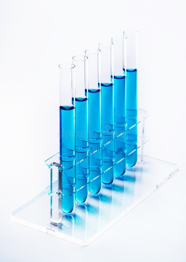 Blue Liquid in Test Tubes in a Rack Stock Photo - Image of improvement ...