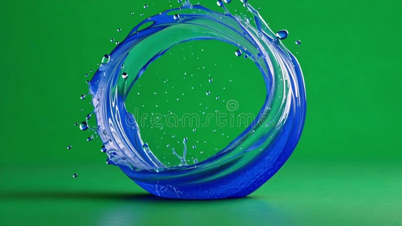 Blue Liquid Twisting Together Creating a Circular Motion. Green Screen ...