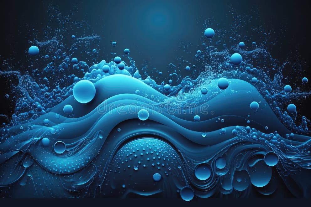 Blue Liquid Wave Background with Floating Particles and Droplets Stock ...