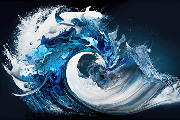 Blue Liquid Wave with White Abstract Shapes and Patterns in Motion ...