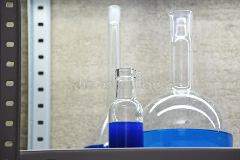 Blue Liquids in Flasks for Chemical and Laboratory Research Stock Photo ...