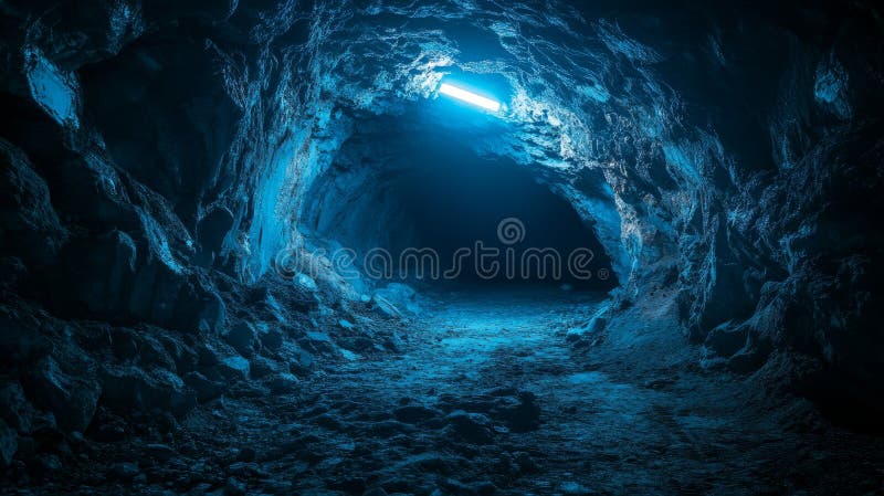 Blue-Lit Cave Entrance, Mysterious. Explore Uncharted Depths Stock ...