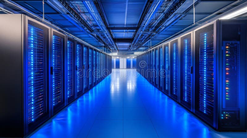Blue Lit Data Center Server Room Stock Illustration - Illustration of ...