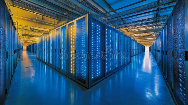 Blue Lit Data Center Server Room Aisle Stock Illustration ...