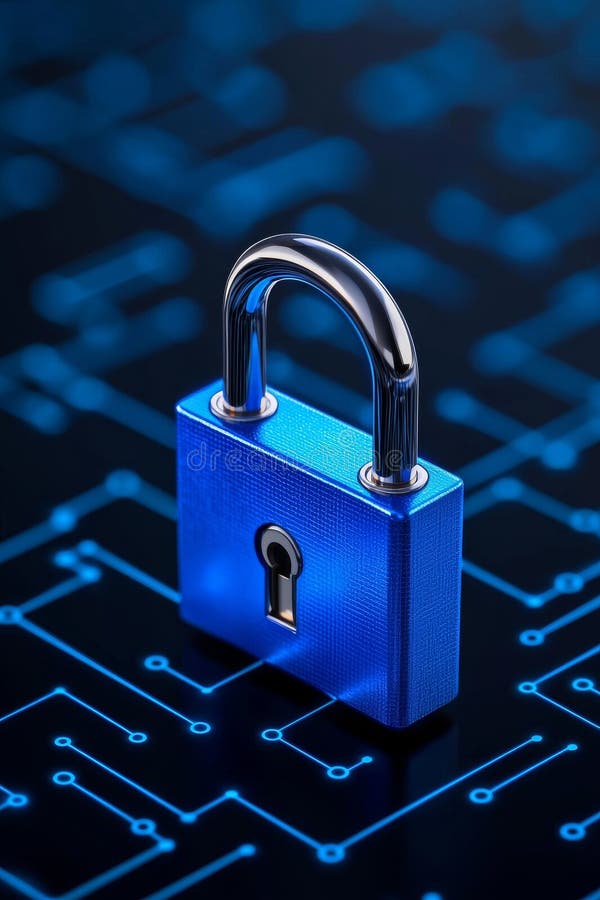 A Blue-lit Digital Lock with Sparkling Particles, Symbolizing Advanced ...