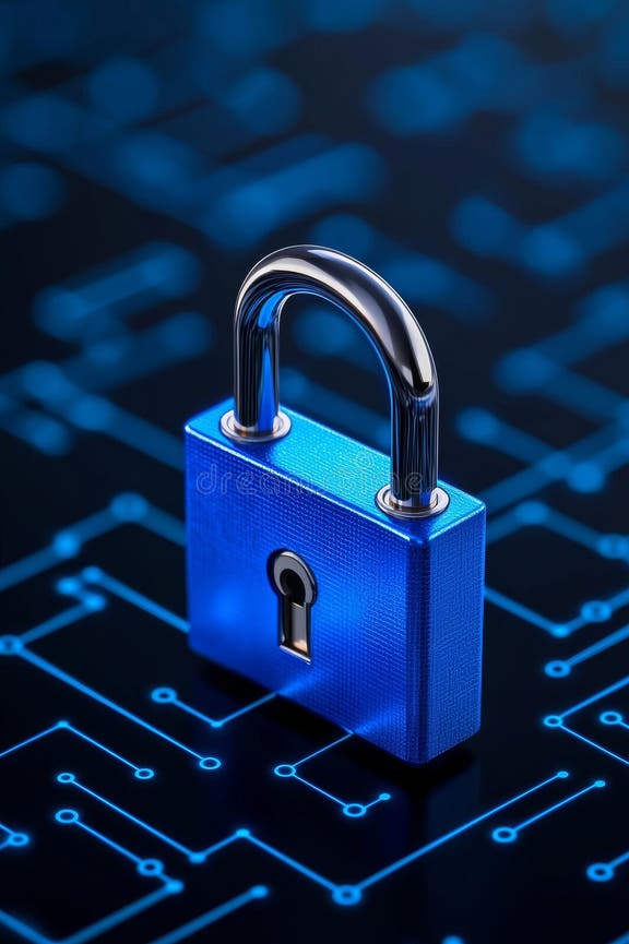 A Blue-lit Digital Lock with Sparkling Particles, Symbolizing Advanced ...