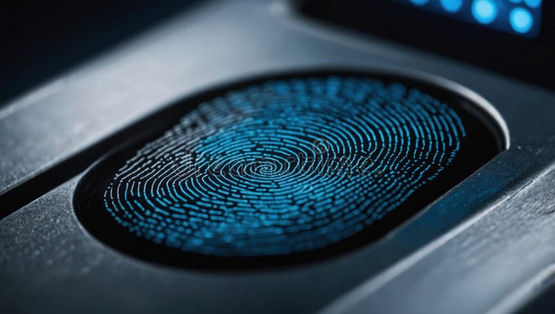 Blue-Lit Fingerprint Scanner on a Security Device Stock Illustration ...