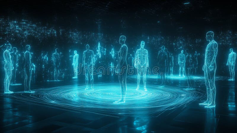 Blue-lit Futuristic Digital Outlines of Human Forms. Stock Image ...