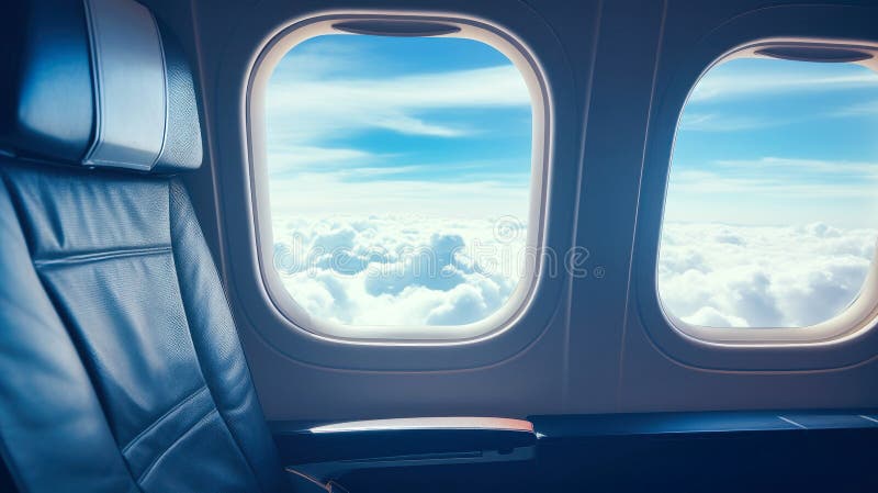 Blue-Lit Interior of Modern Airplane Stock Illustration - Illustration ...