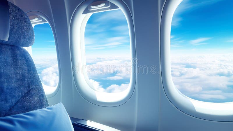 Blue-Lit Interior of Modern Airplane Stock Illustration - Illustration ...