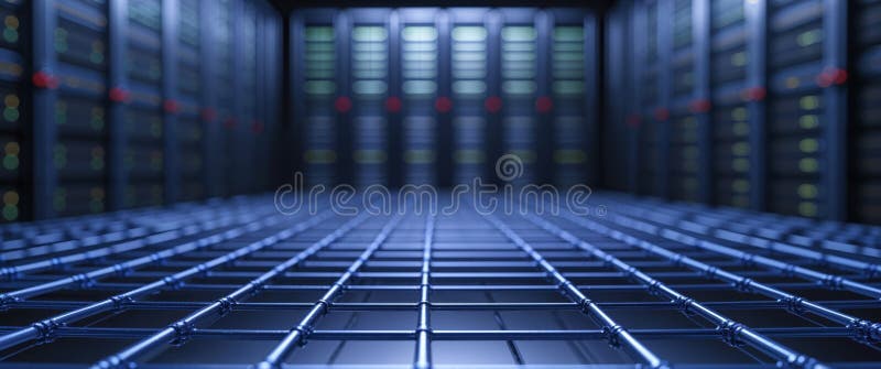 Blue Lit Metal Mesh Grid in a Server Room Stock Image - Image of mesh ...