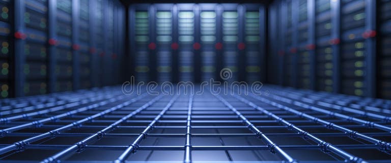 Blue Lit Metal Mesh Grid in a Server Room Stock Image - Image of mesh ...
