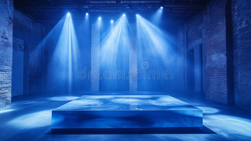 Blue Lit Platform in Brick Room Setting Stock Illustration ...