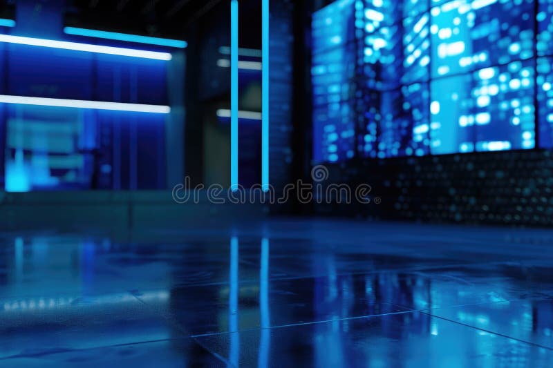 A Blue Lit Room with a Large Screen in the Background. Ideal for ...