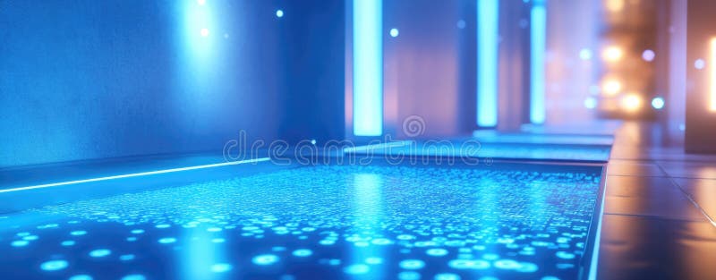 Blue-lit spa corridor stock illustration. Illustration of peaceful ...