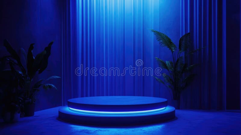 Blue Lit Stage in Dark Room Stock Image - Image of fixture, concert ...