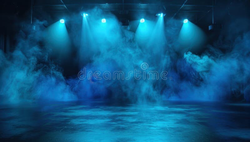 Blue-lit Stage with Fog and Dramatic Lighting in a Performance Venue ...
