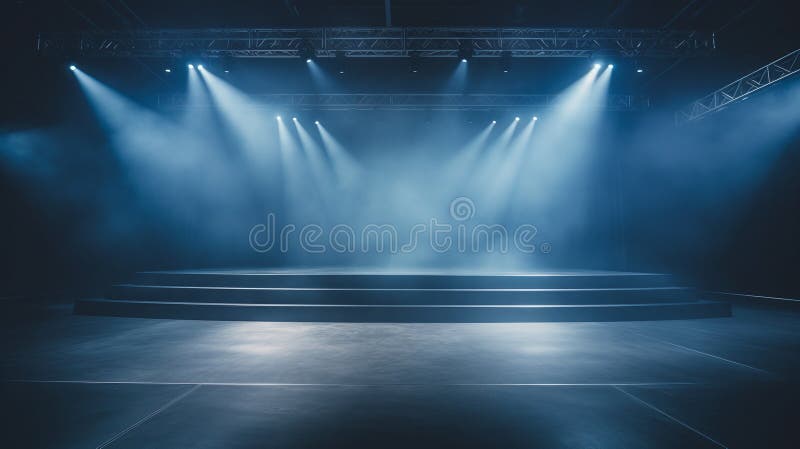 Blue Lit Stage with Smoke and Spotlights, Perfect for Theatre ...