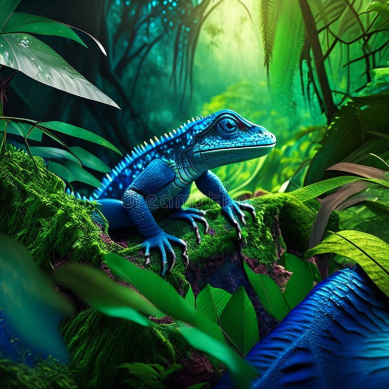 Blue Lizard in the Jungle. Blue Lizard in the Tropical Forest Stock ...