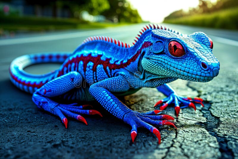 Blue Lizard with Red Eyes on Road Stock Illustration - Illustration of ...