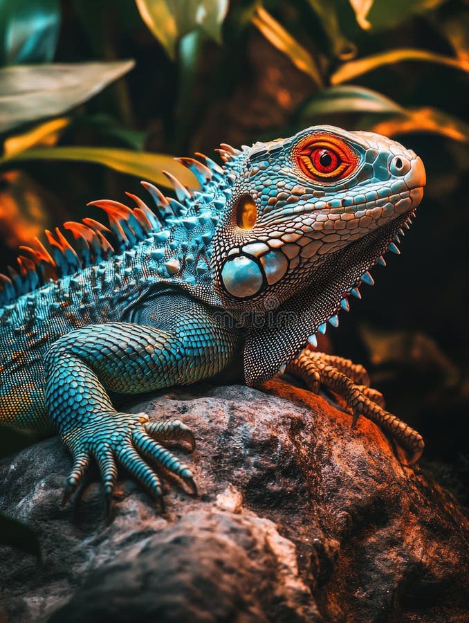 A Blue Lizard Coming Out from Under a Rock. Stock Image - Image of head ...