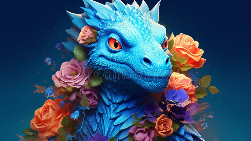 A Blue Lizard Style Creature Surrounded by Beautiful Floral. Stock ...