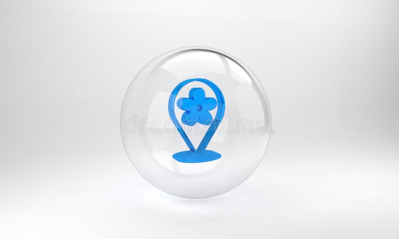 Blue Location with Flower Icon Isolated on Grey Background. Glass ...