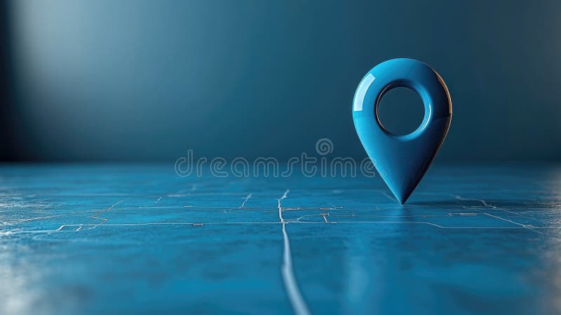 Blue Location Pin on Digital Map Surface with Depth and Shadows in ...