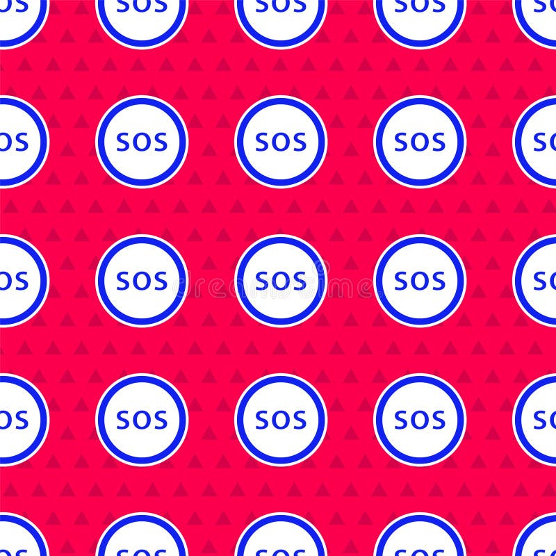 Blue Location with SOS Icon Isolated Seamless Pattern on Red Background ...