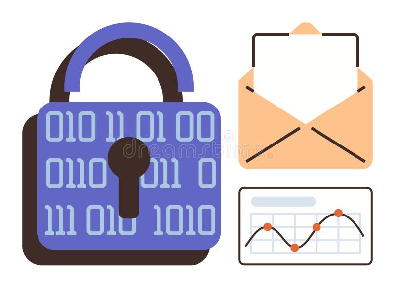 Digital Data Security with Lock, Email, and Analytics Chart Concept Stock Vector - Illustration ...