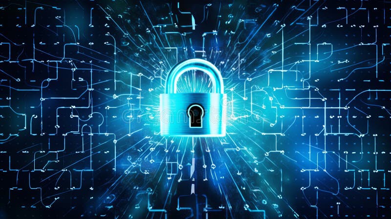 Blue Lock on Black Background Stock Image - Image of cyber, system ...